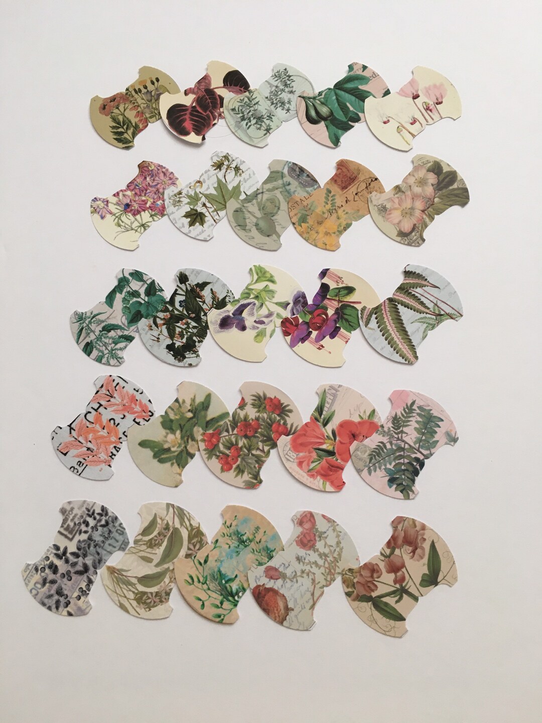 25 Vintage Botanical Round Tab, Whale Tail Tabs - Etsy