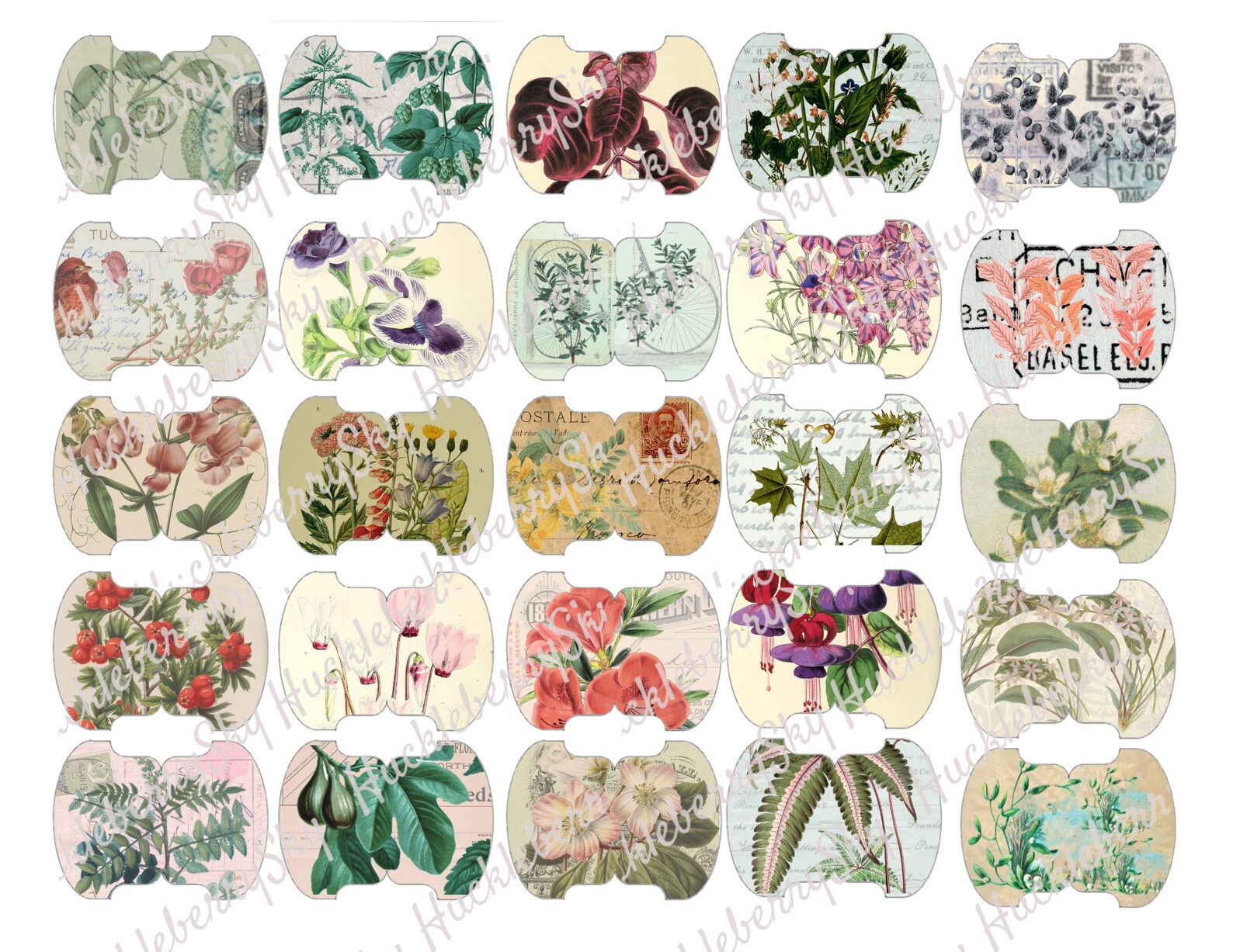 Vintage Botanical Round Tabs - 25 Tabs - Whale Tail Punch Style - Etsy