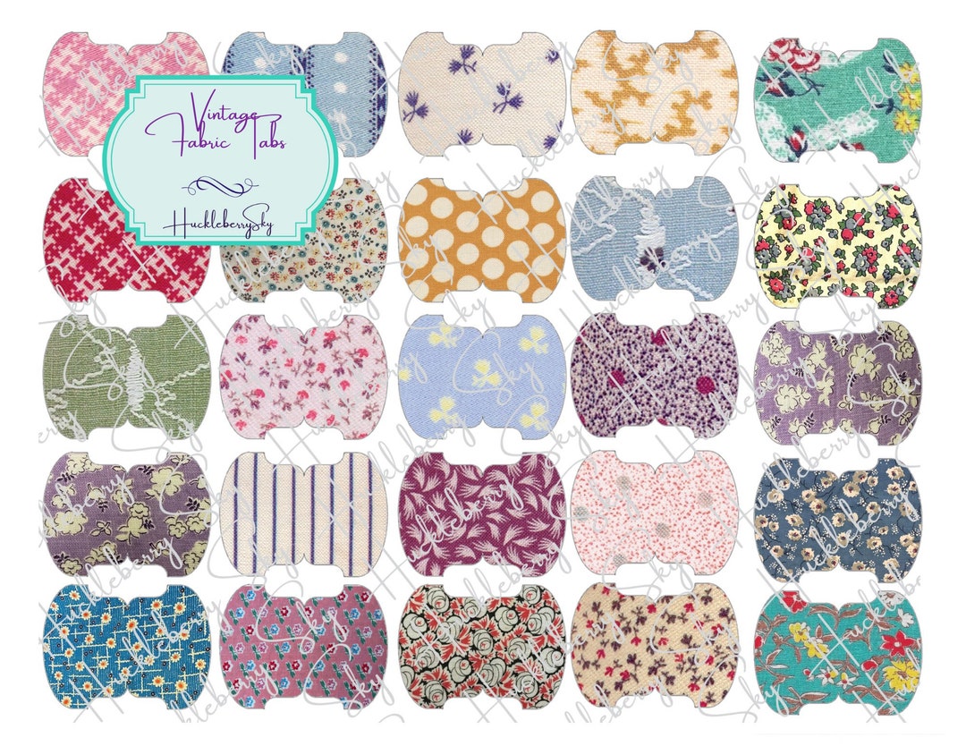 Vintage Look Fabric Print Round Tabs - 25 Whale Tail Tabs - Etsy