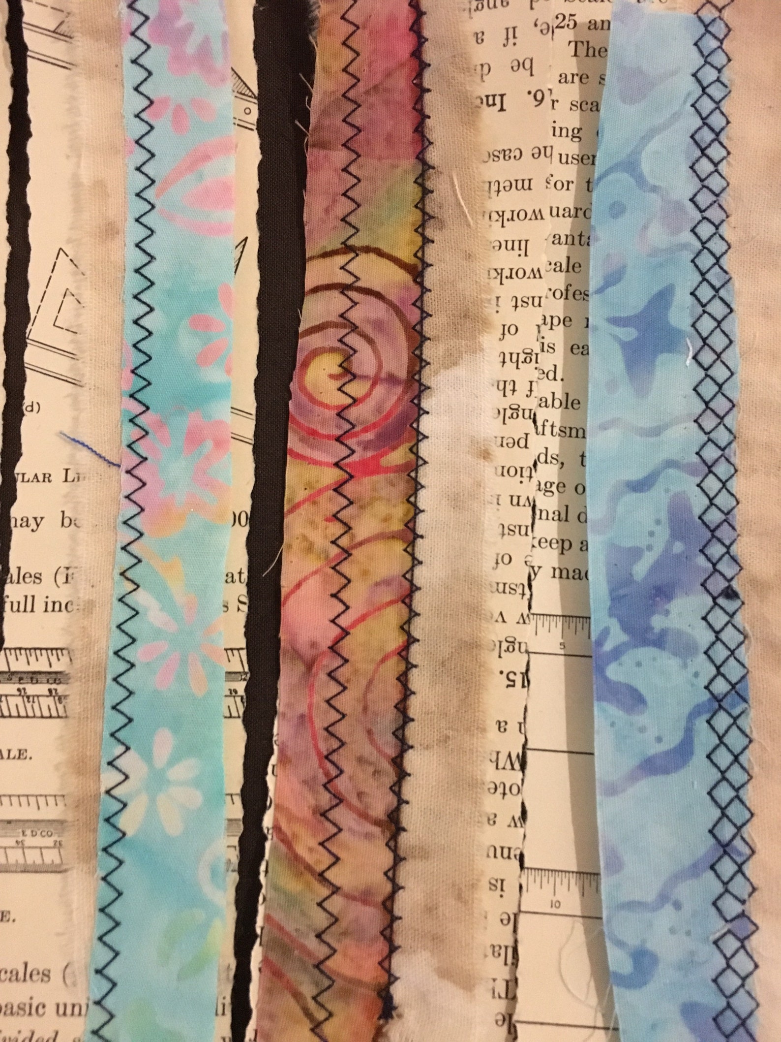 7 Book Page and Fabric Strips Stitched Book Page With Fabric - Etsy
