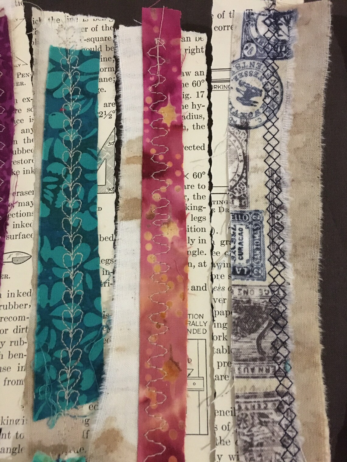 7 Book Page and Fabric Strips Stitched Book Page With Fabric - Etsy