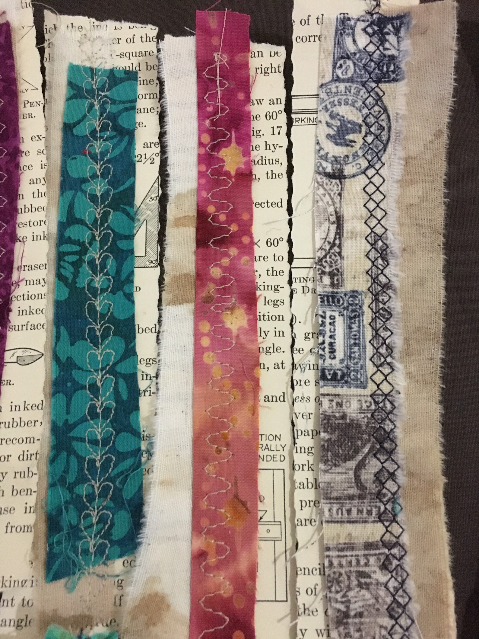 7 Book Page and Fabric Strips Stitched Book Page With Fabric - Etsy
