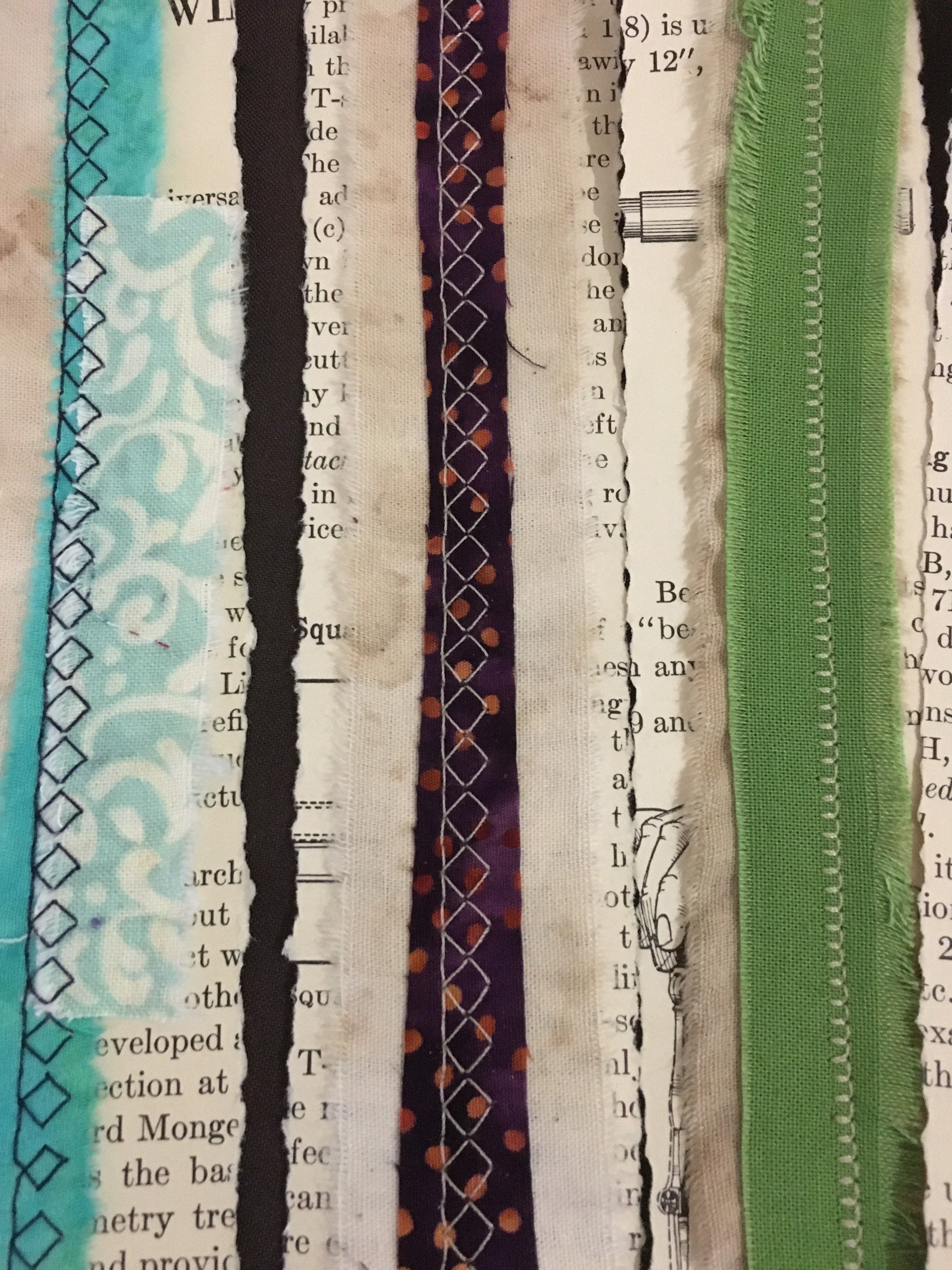 7 Book Page and Fabric Strips Stitched Book Page With Fabric - Etsy