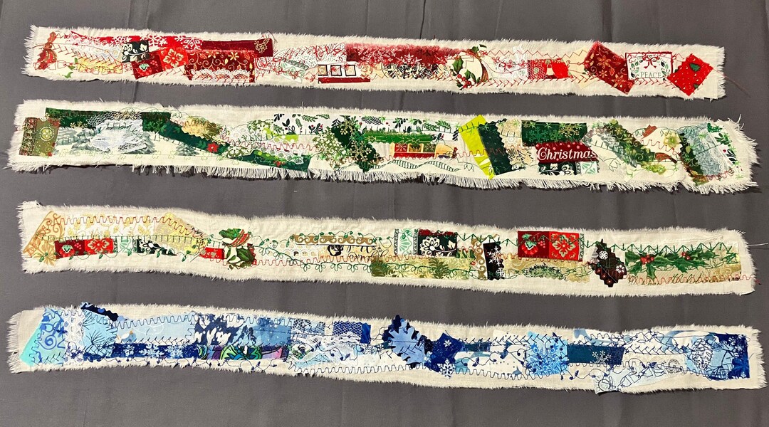 Christmas Fabric Snippet Ribbon, Fabric Snippet Strips, Christmas ...