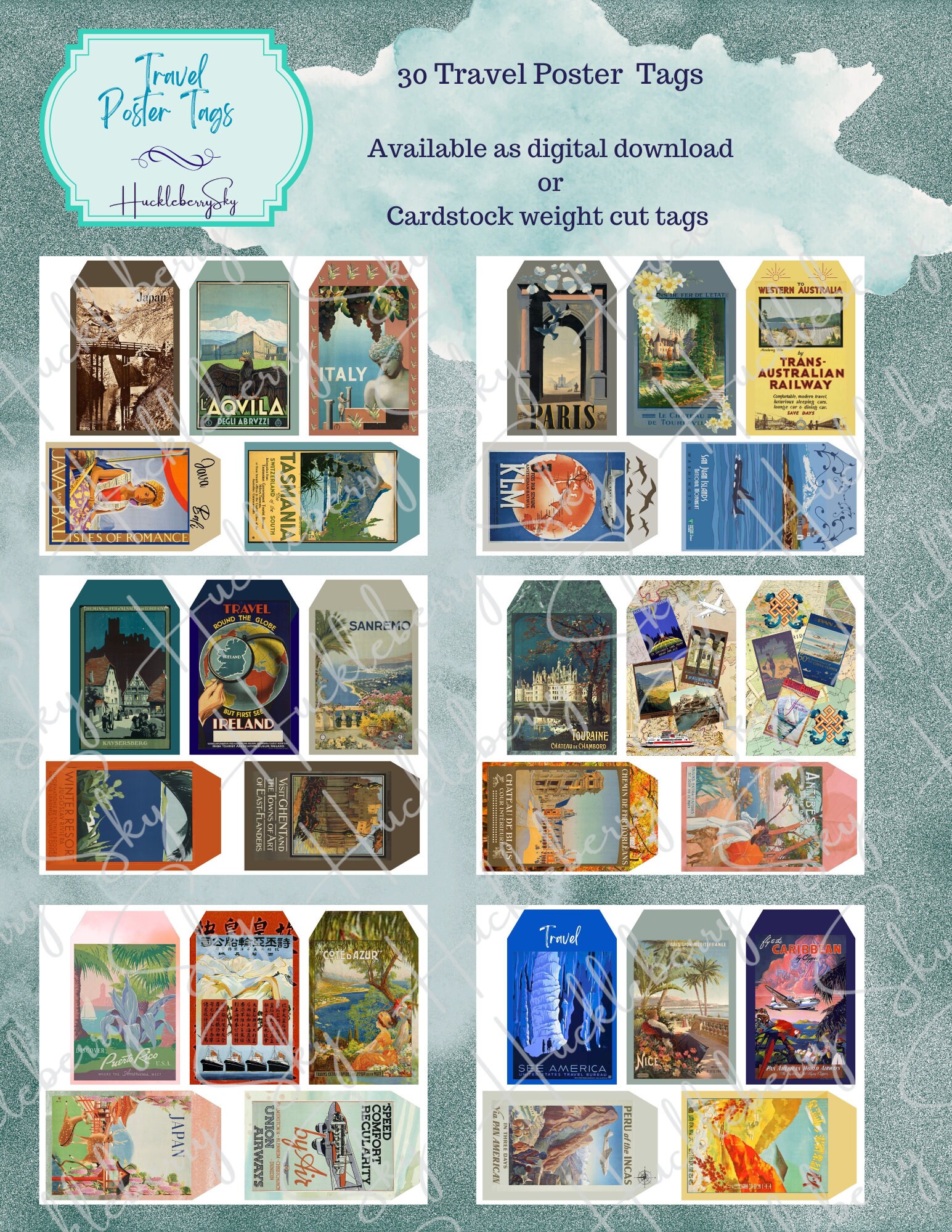 Vintage Travel Poster Tags - Etsy