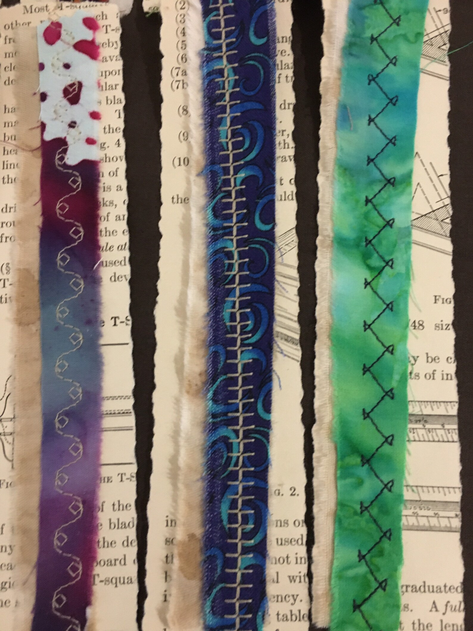 7 Book Page and Fabric Strips Stitched Book Page With Fabric - Etsy