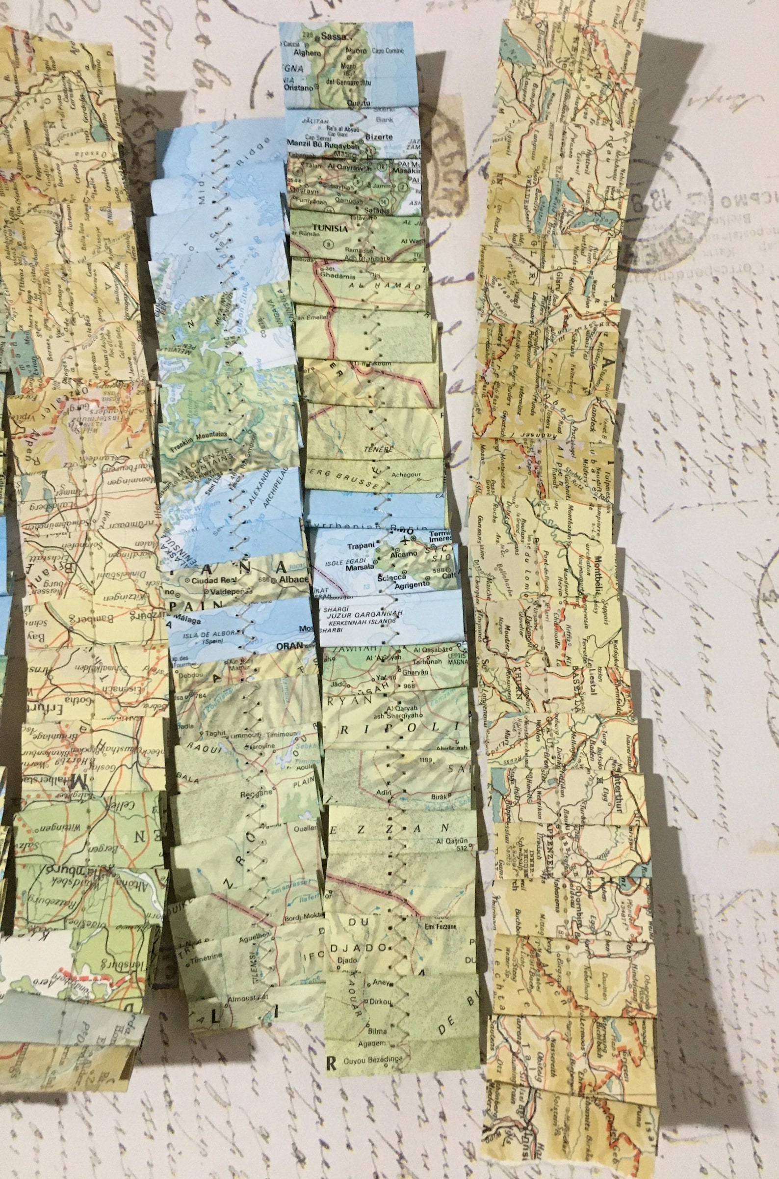 Map or Atlas Paper Ruffles. Ruffled Paper - Set of 7 Strips or 1-yard ...