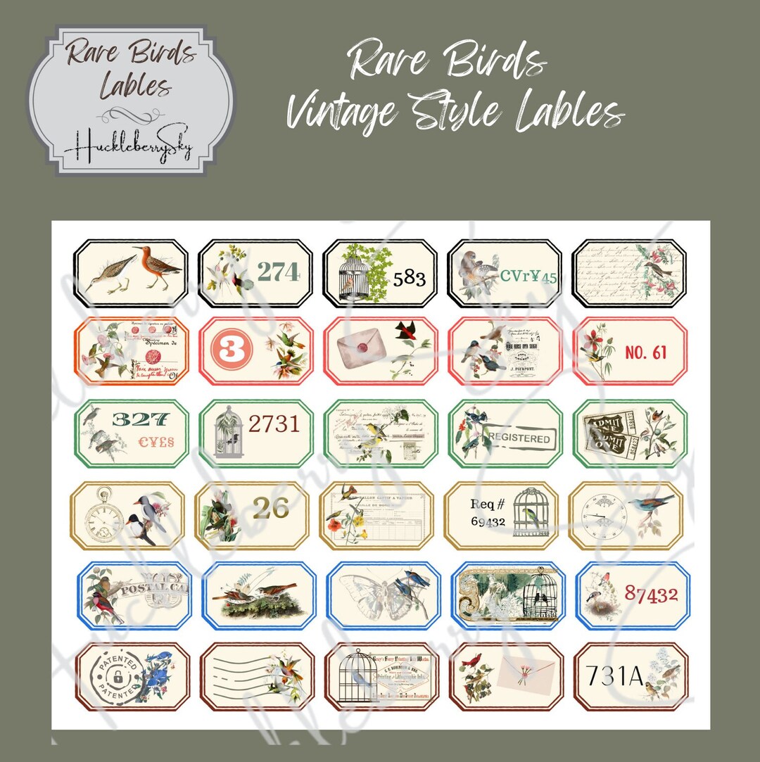 30 Rare Birds Labels - Vintage Style With Vintage Images, Numbers, Bird ...