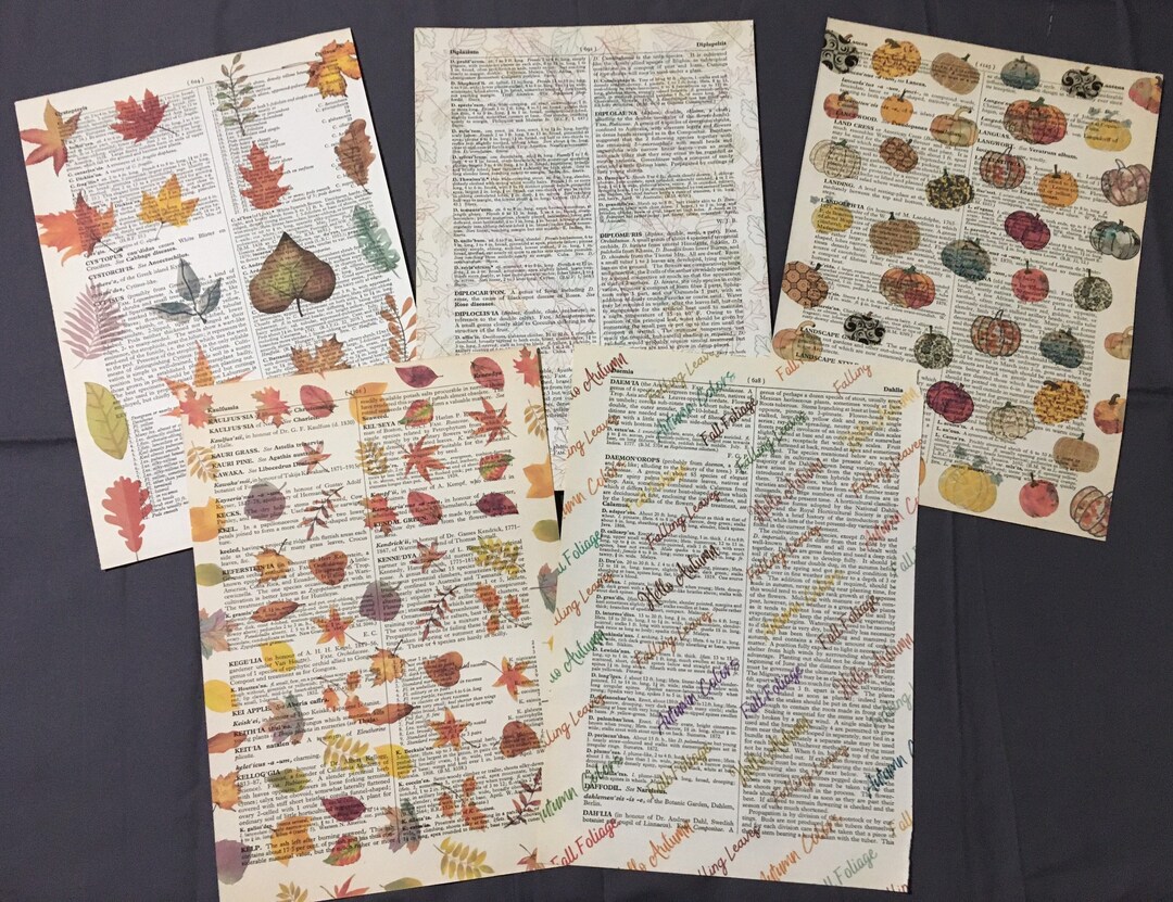 5 Pages of Fall / Autumn Images Printed on Vintage Book Pages - Etsy