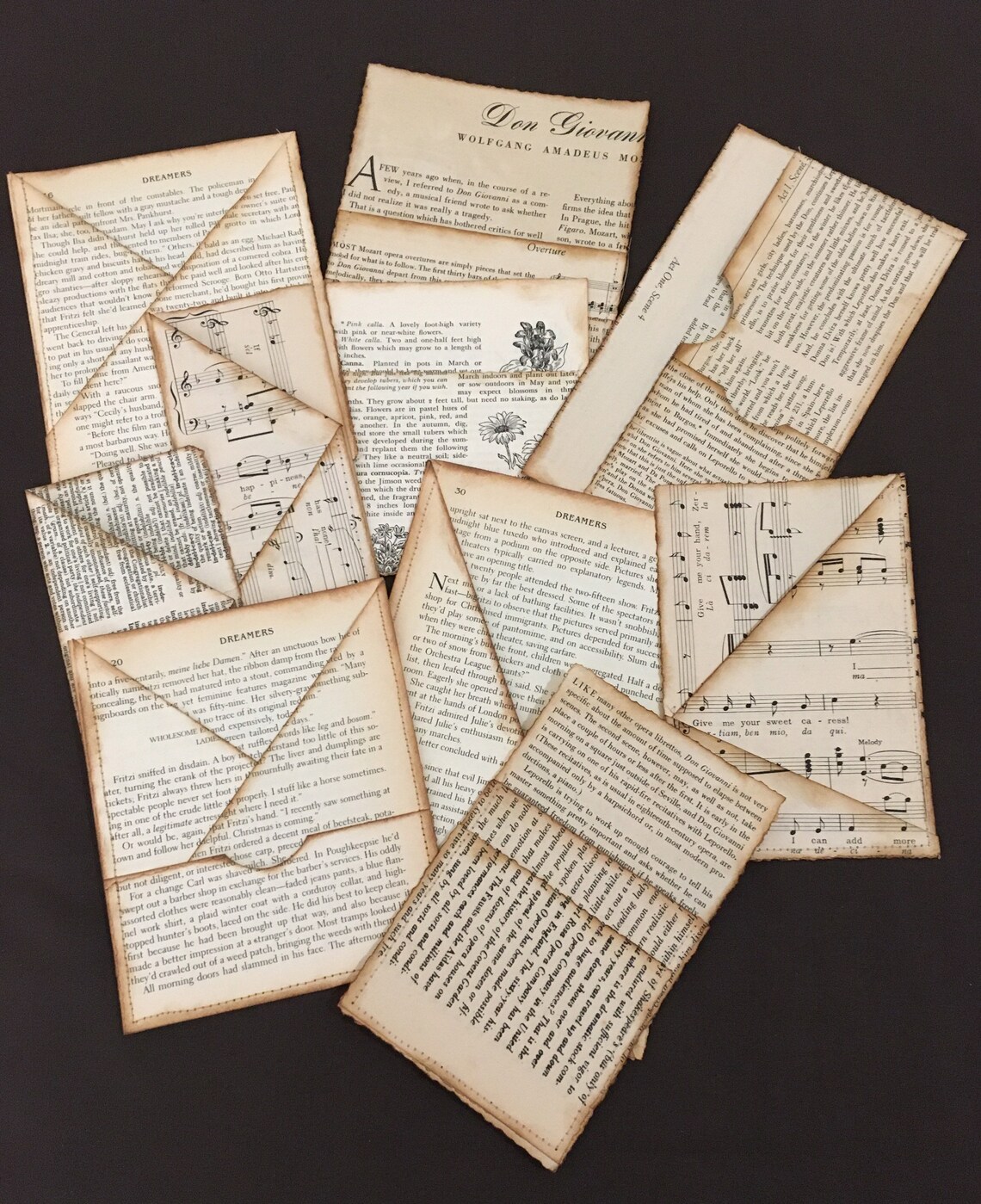 7 Vintage Book Page Pockets - Sewn Pockets With Inked Edges - Etsy