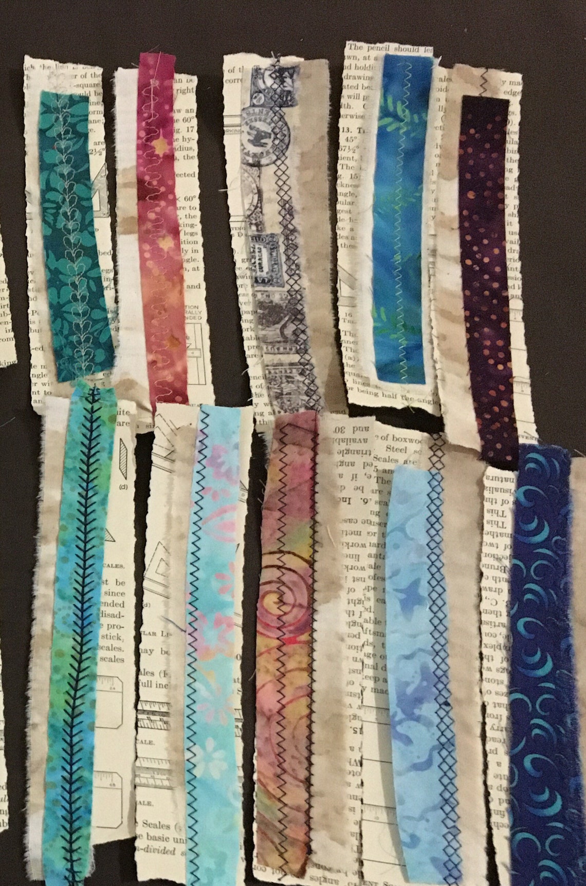 7 Book Page and Fabric Strips Stitched Book Page With Fabric - Etsy