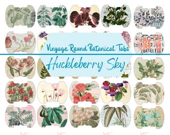 25 Vintage Botanical Round Tab Whale Tail Tabs | Etsy