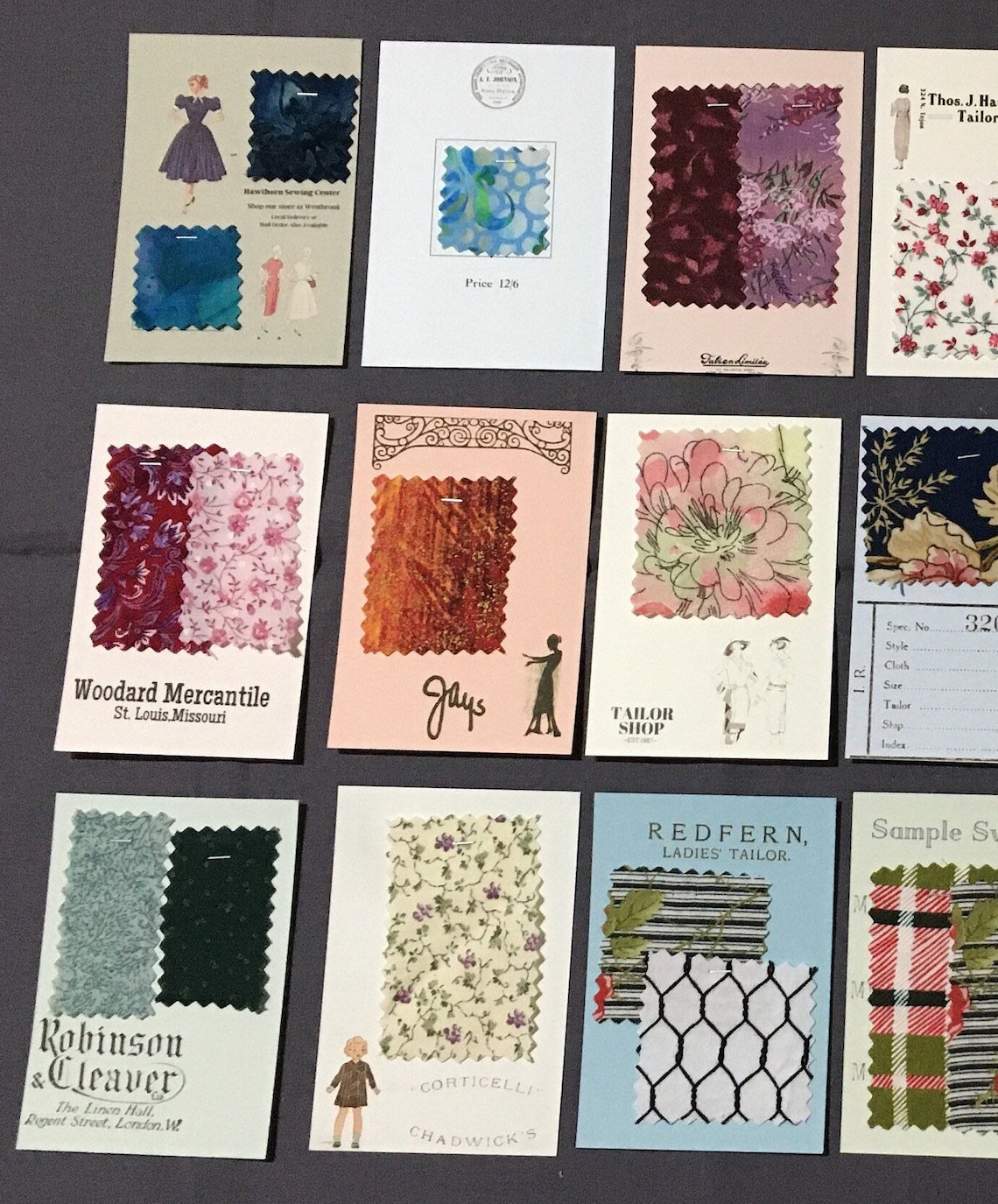Vintage Style Fabric Swatch Cards and Fabric Business Cards - Etsy