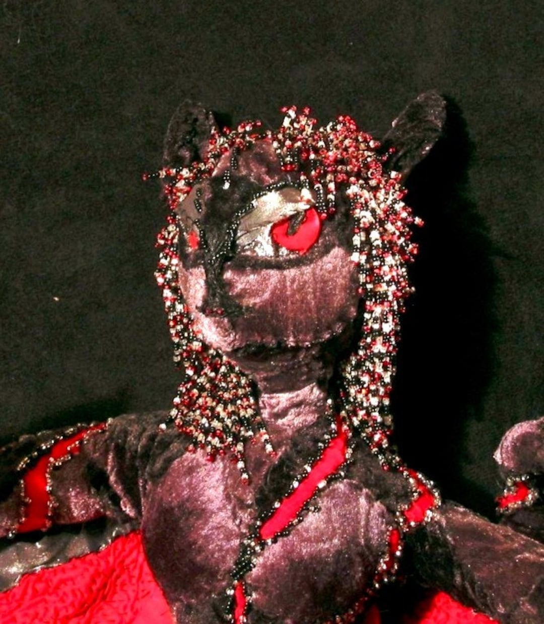 Soft Sculpture Winged Cat Nemesis-the Sorceress Red Black Silver Velour ...