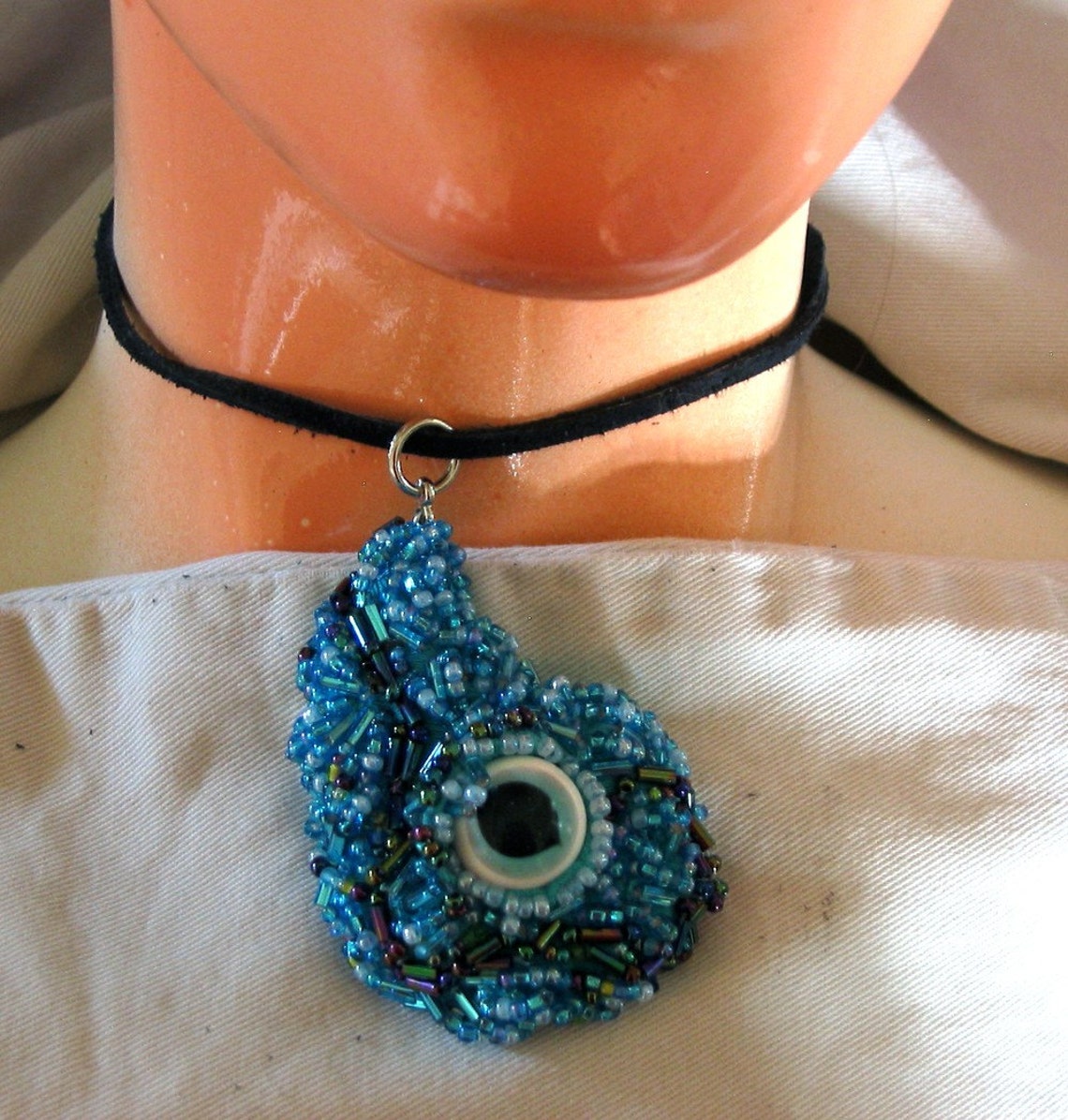 Turquoise Resin and Beaded Crawling Eye Pendant Glass Bead Necklace - Etsy