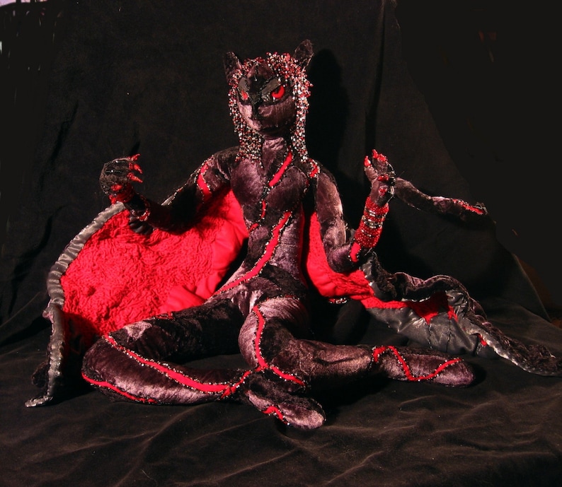 Soft Sculpture Winged Cat Nemesis-the Sorceress Red Black - Etsy