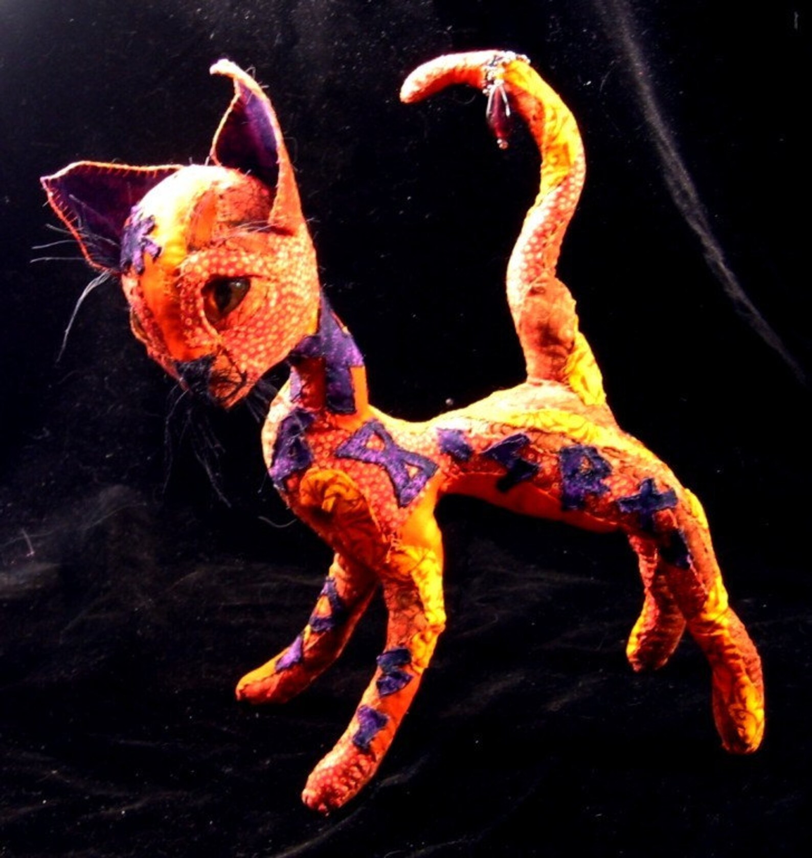 Soft Sculpture Rune Cat AMBER MOON Orange and Purple Cloth Cat - Etsy