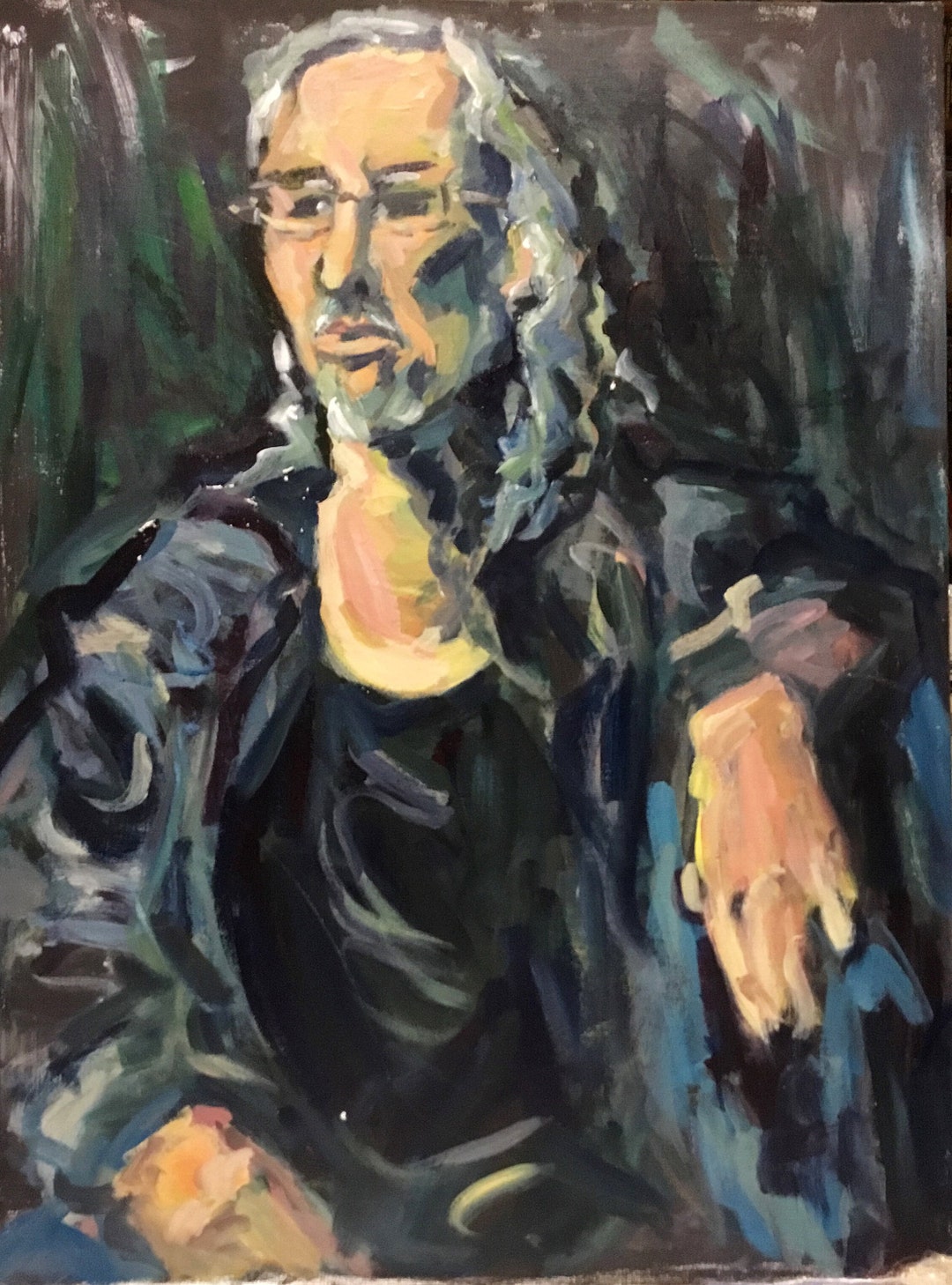 Shadows Expressionist Acrylic Portrait in blues greens and peaches ...
