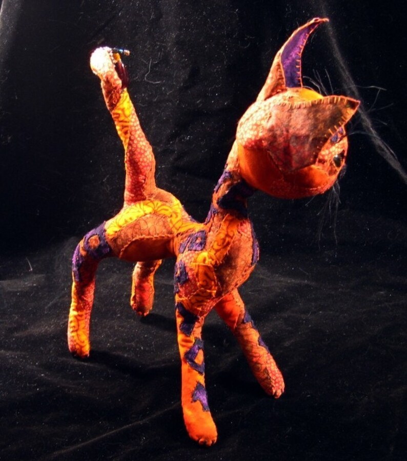 Soft Sculpture Rune Cat AMBER MOON Orange and Purple Cloth Cat - Etsy