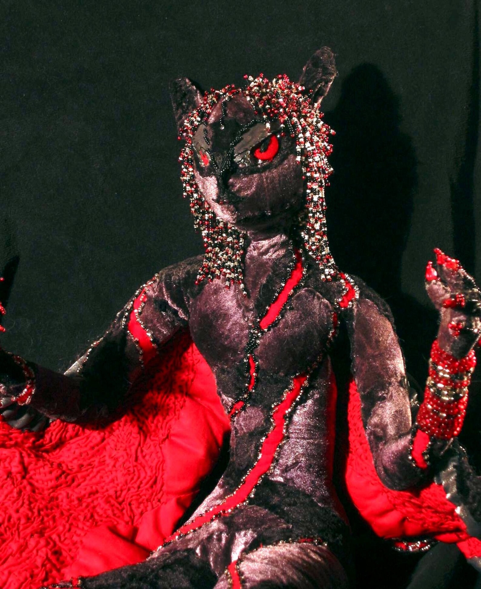 Soft Sculpture Winged Cat Nemesis-the Sorceress Red Black Silver Velour ...
