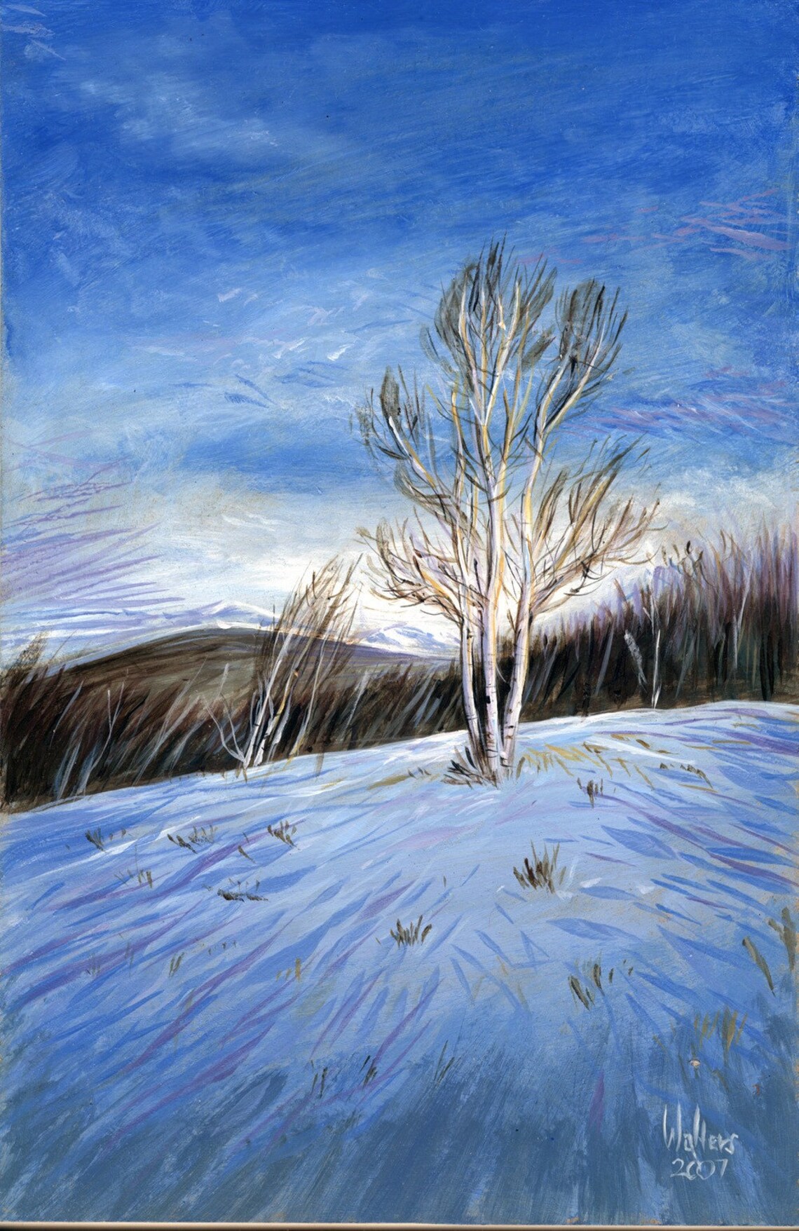Winter Tree Acrylic Painting Blue and White Snowy Landscape - Etsy