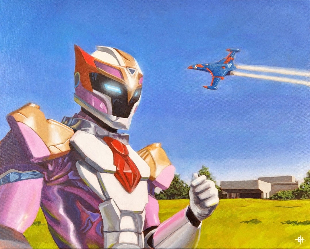 Tokusatsu Sentai Waits for His Ride- 20" X 16" Original Acrylic ...