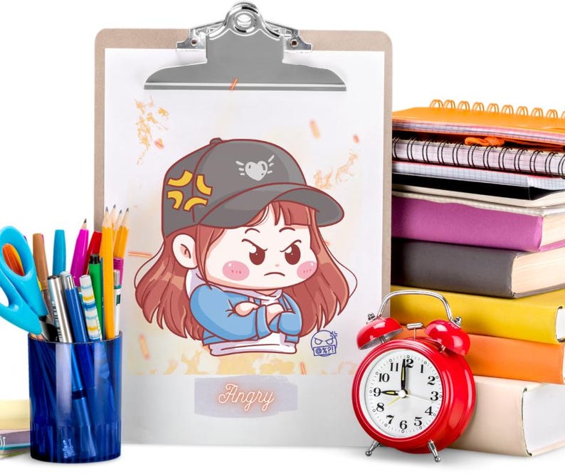 Chibi Girl Feeling Angry Poster Bedroom Wall Art Decor Kids Cartoon ...