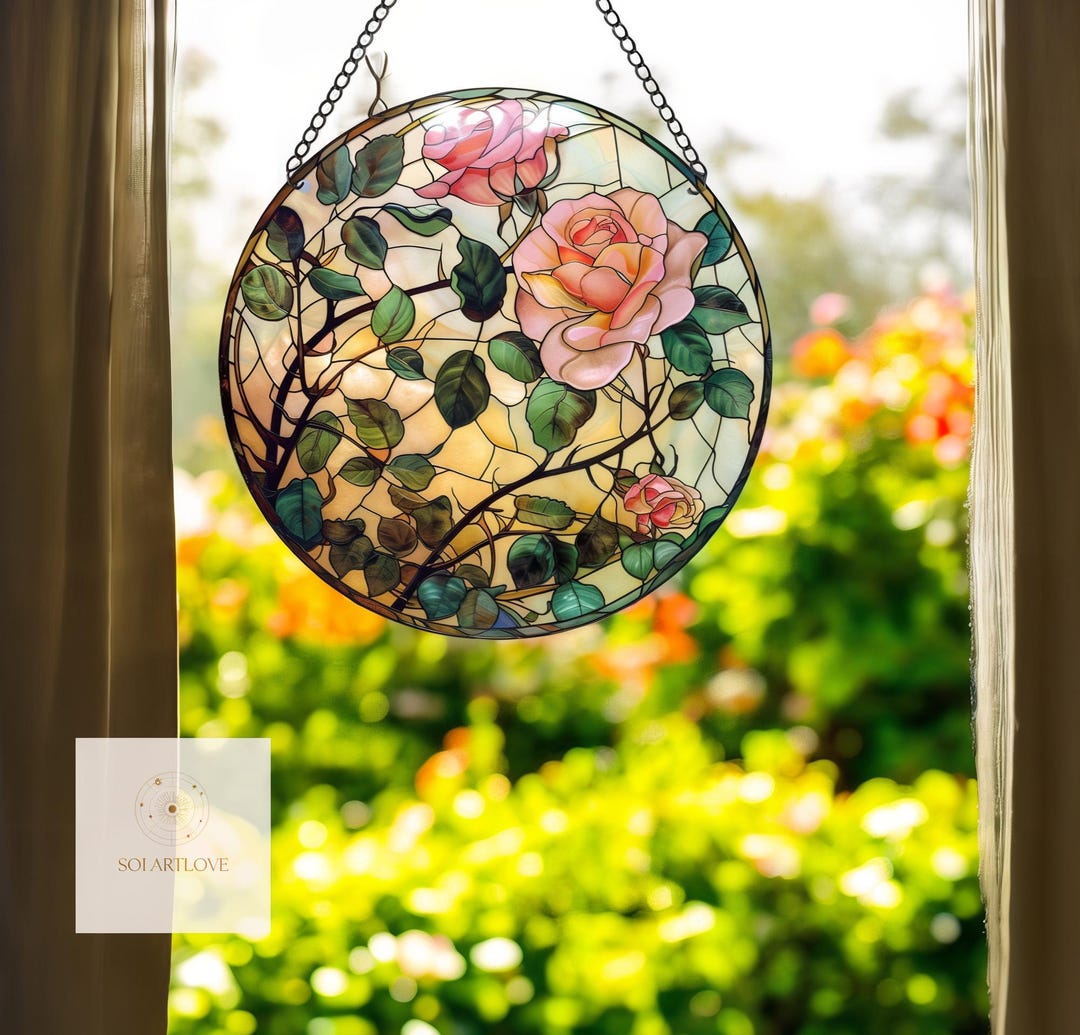 Elegant Stained Glass Flower Window Hanger, Glass Disc Suncatcher, Gift ...