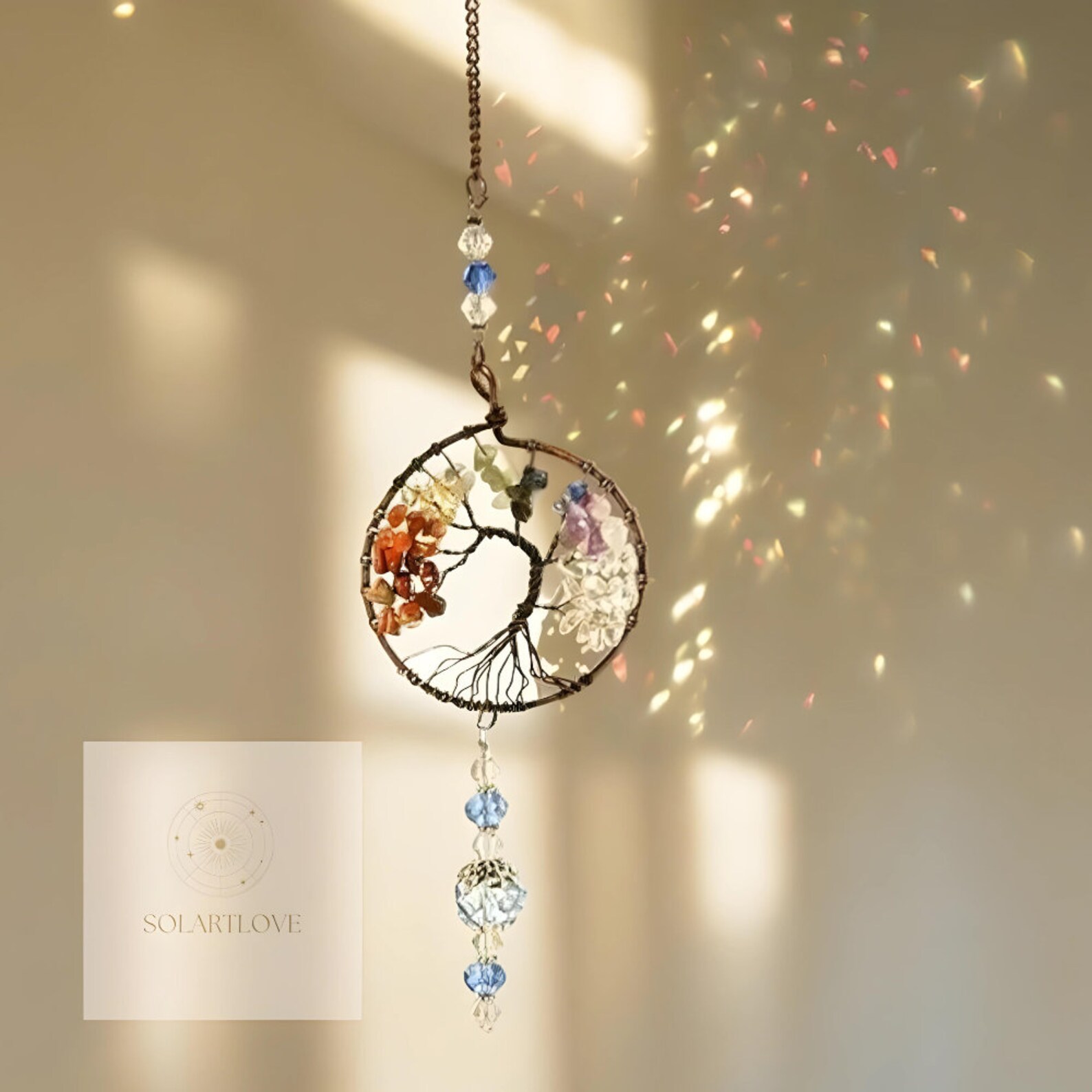 Tree of Life Crystal Sun Catcher, Gemstone Tree Sun Catcher, Glass ...