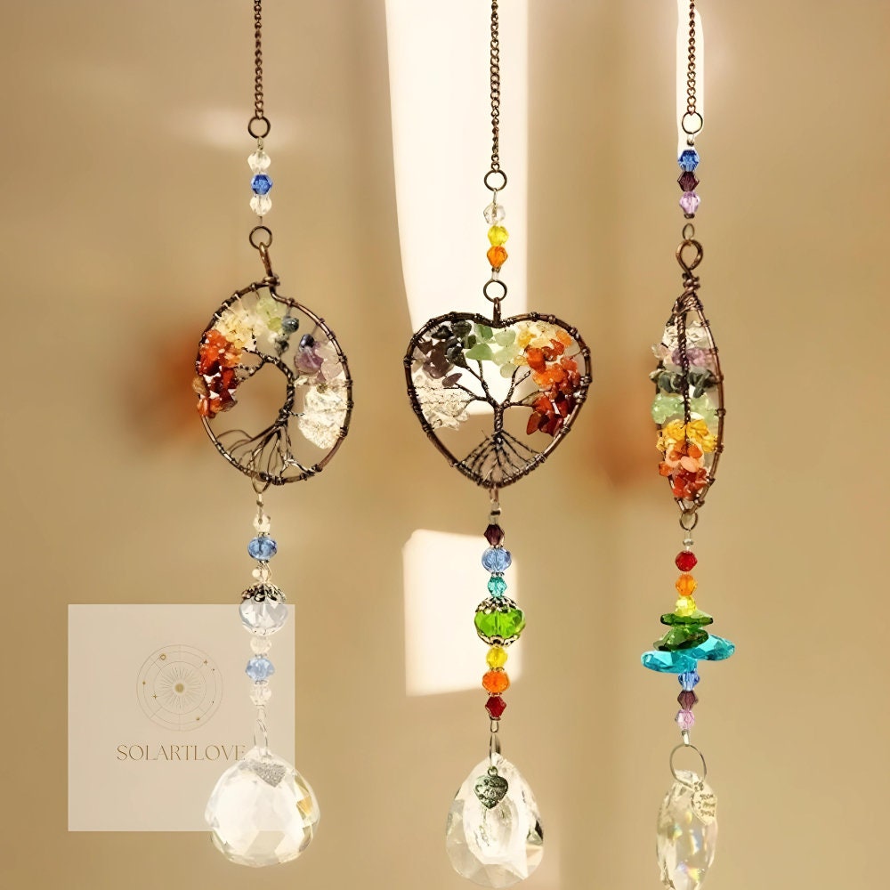 Tree of Life Crystal Sun Catcher, Gemstone Tree Sun Catcher, Glass ...