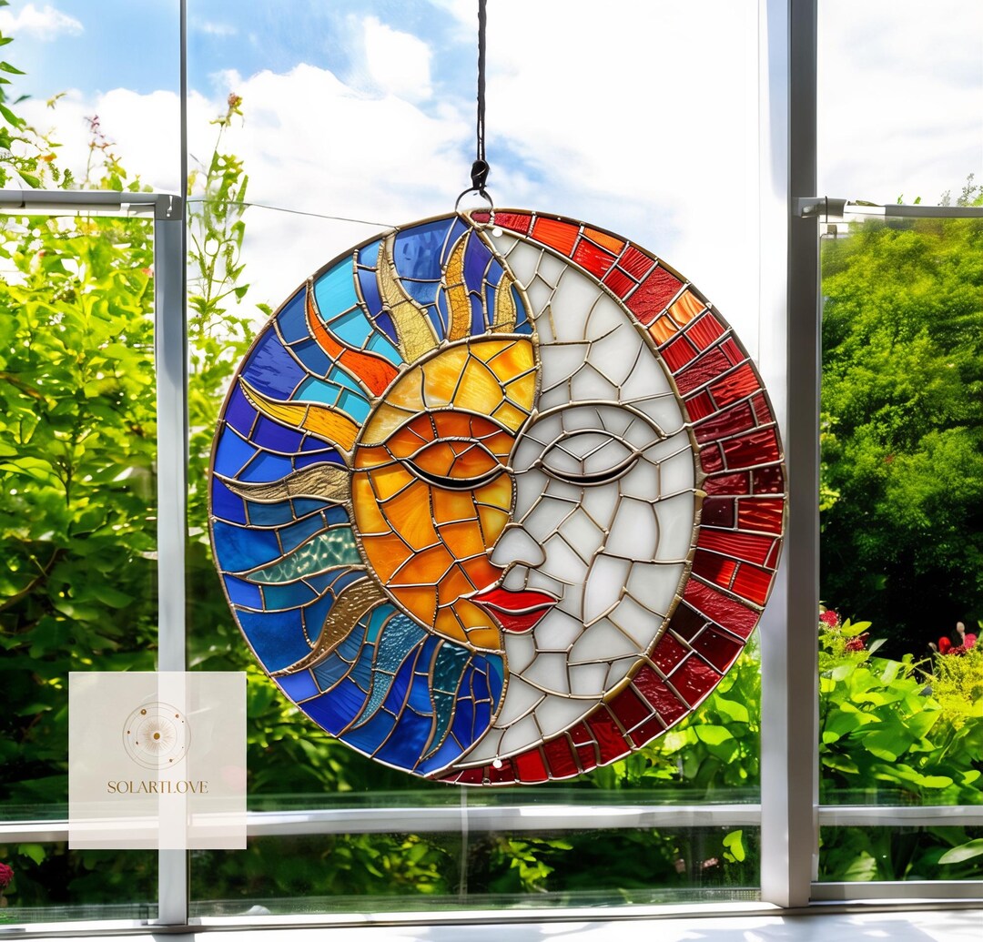 Sun Catcher, Disc Sun Catcher Window Hanging, Sun and Moon Suncatcher ...