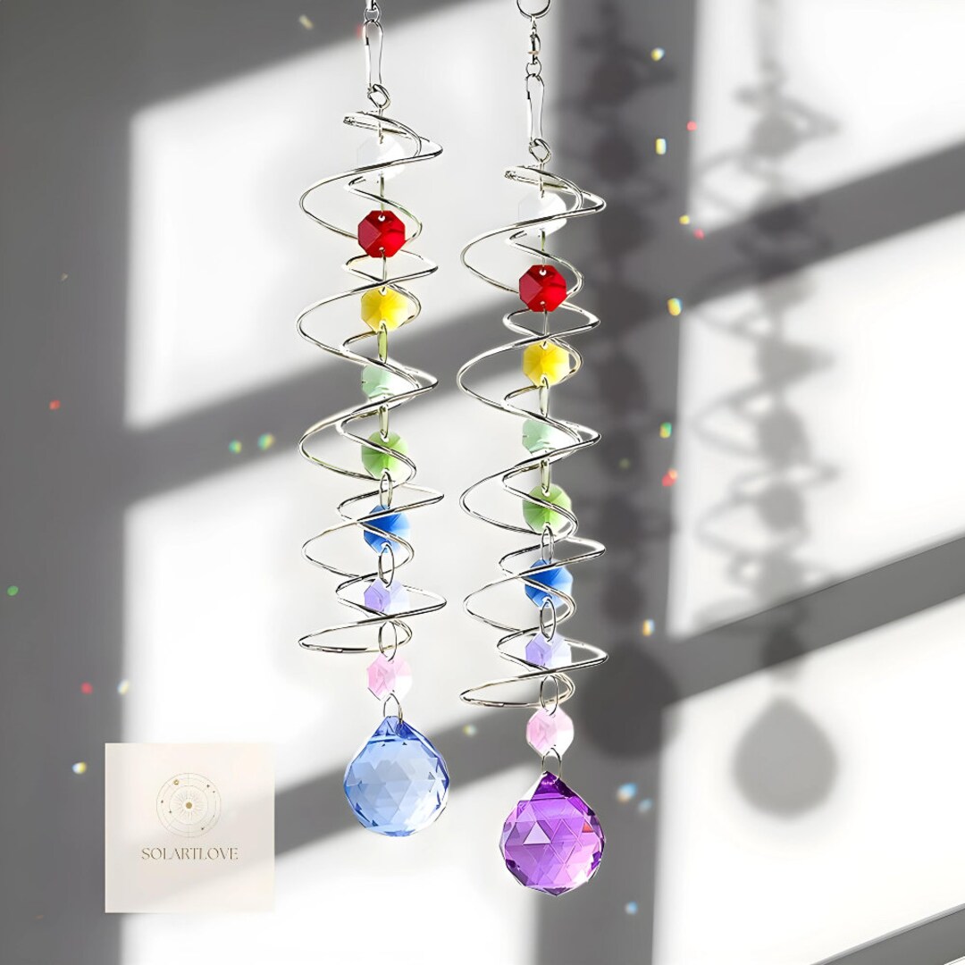 Spiral Crystal Sun Catcher, Colourful Crystal Prism Sun Catcher, Glass ...