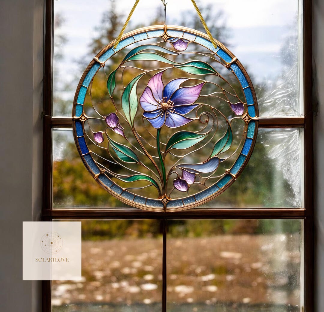 Elegant Stained Glass Flower Window Hanger, Glass Disc Suncatcher, Gift ...