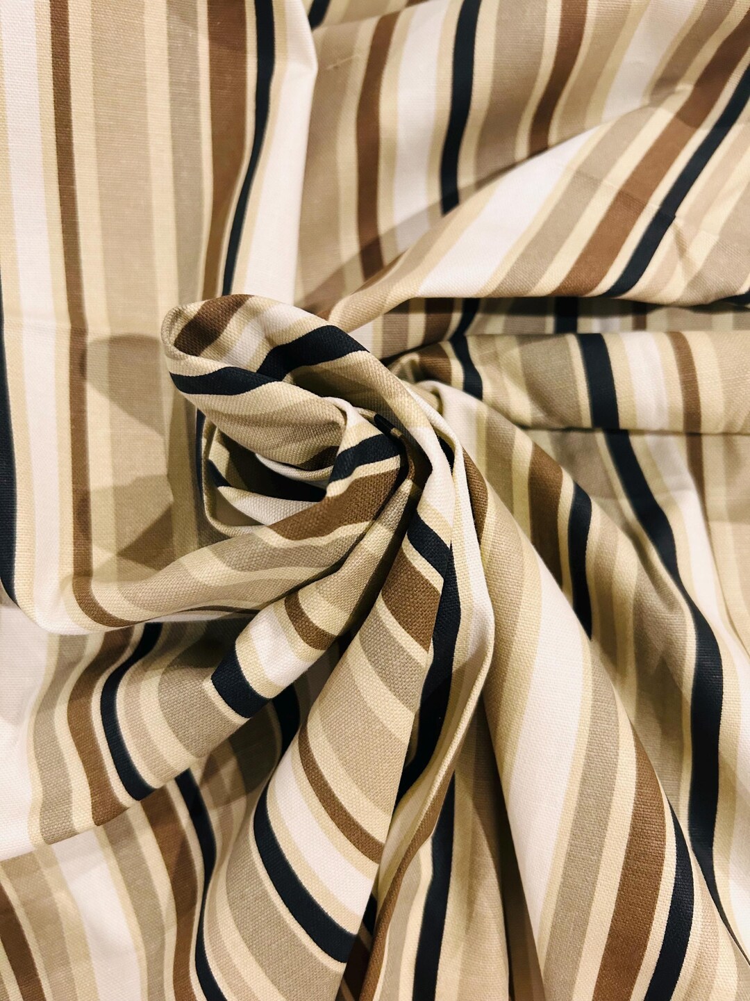 Kingsway Regatta Stripe Tan & Brown Upholstery Drapery Fabric Remnant ...