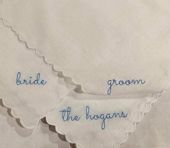 Women s Monogrammed Handkerchief Script Cotton Handkerchiefs Something Blue Wedding Personalized Handkerchiefs Ladies Embroidered Etsy
