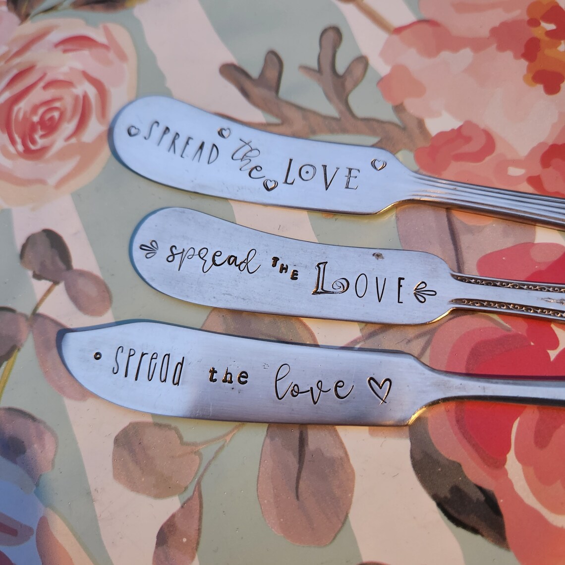 Spread Love Peace Joy Good Vibes Hand Stamped Vintage Silverplate Knife ...