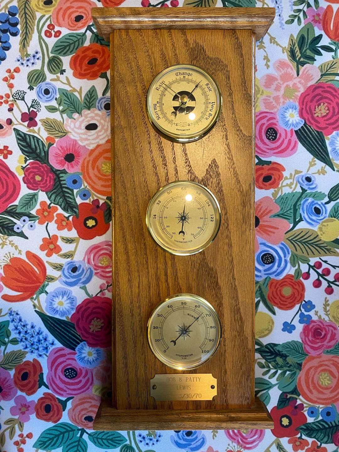 Vintage Gold and Wood Barometer, Hygrometer and Thermometer With ...
