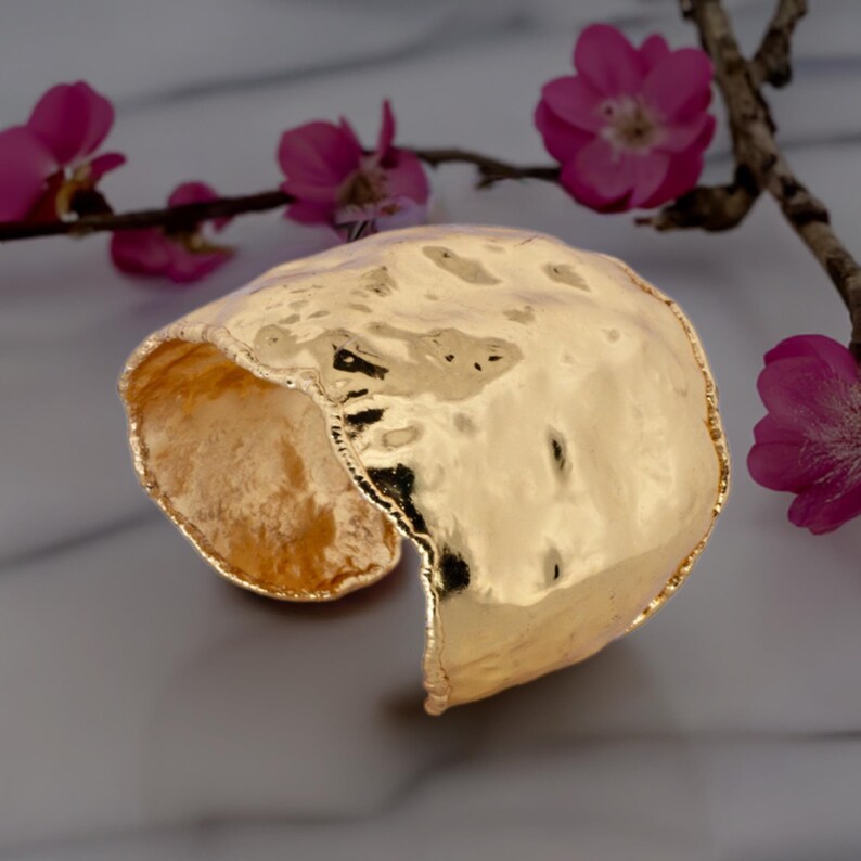 24K Gold Overlay Copper Cuff Bracelet: Molten Edge Crinkled Design ...