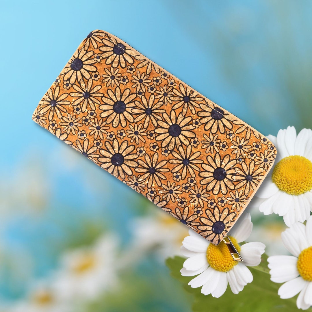 Portuguese Cork DAISY FLORAL Cork Wallet, Vegan Cork Wallet, Cork ...