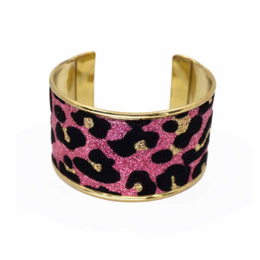 Leopard Cuff Bracelet, Faux Leather Cuff, Glitter Cuff Bracelet, Brass ...