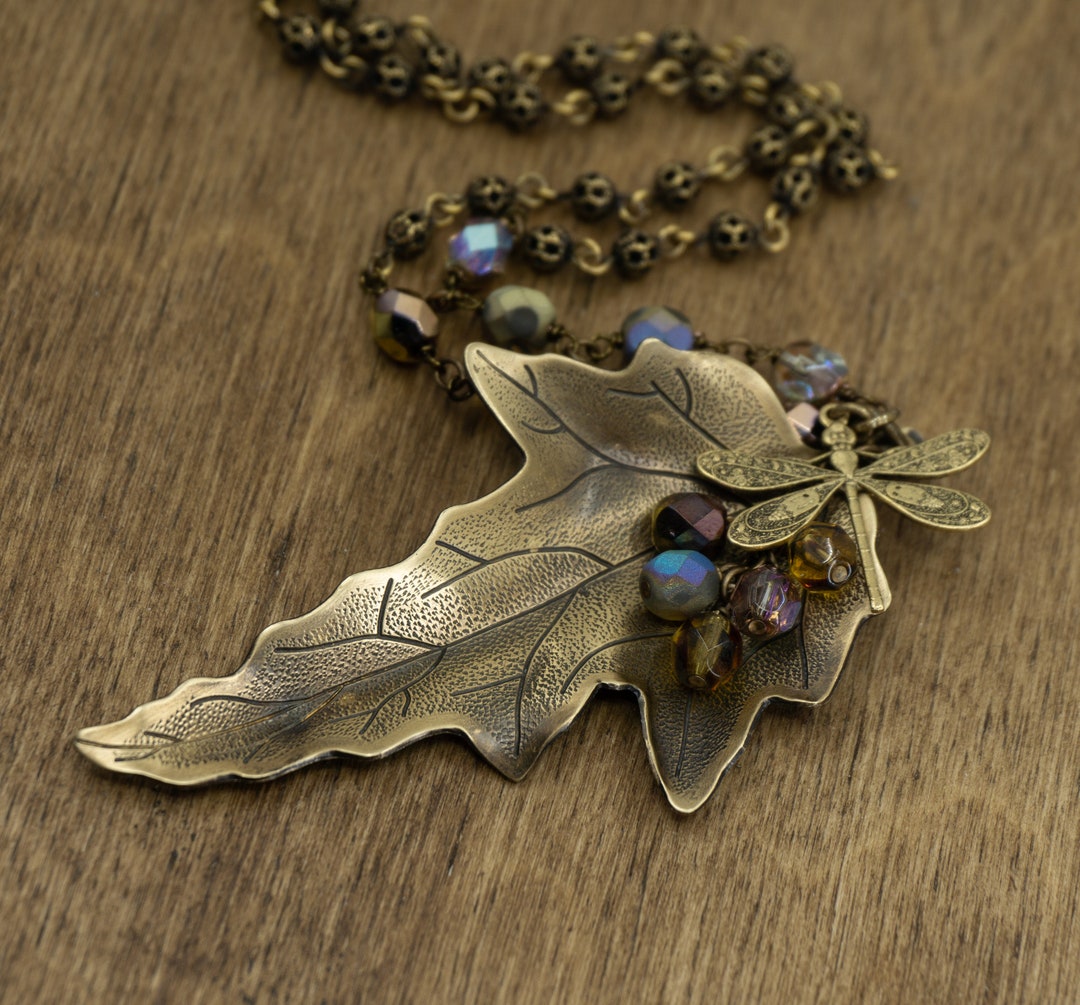 Patina Jewelry Bohemian Jewelry Brass Oak Leaf Necklace - Etsy