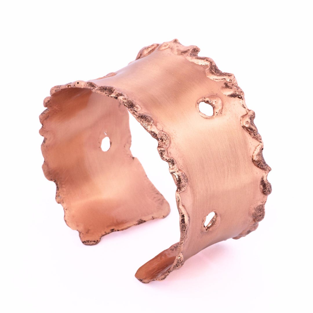 Wide Molten Copper Cuff Bracelet With Holes, Concave Copper Cuff With ...