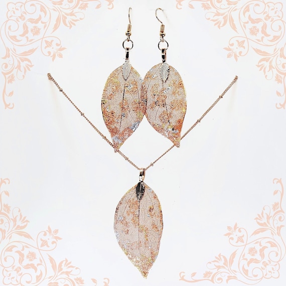 Real Leaf Earrings OR Pendant ROSE GOLD Natural Leaf Leaves Genuine Leaf Earrings Natural Leaf Pendant GildedLeaf Jewelry Etsy