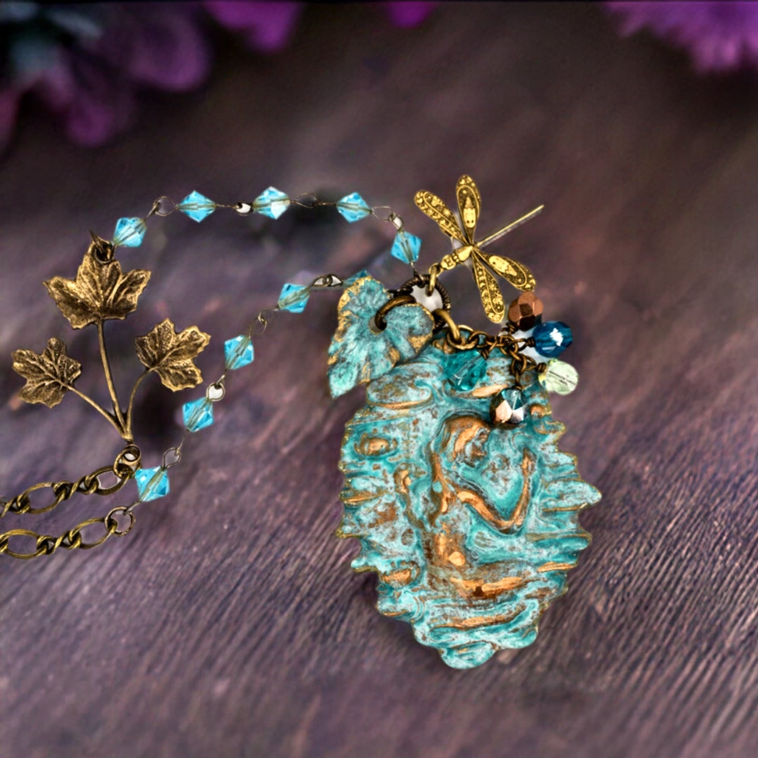 Patina Jewelry, Copper Patina Leaf Necklace, Bohemian Jewelry, Mermaid ...