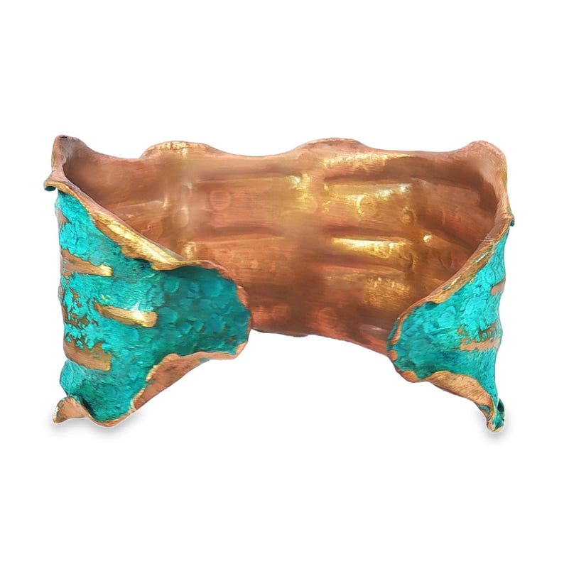 Copper Cuff Bracelet: Verdigris Patina - Crumpled Foil, Torn Edge - Etsy