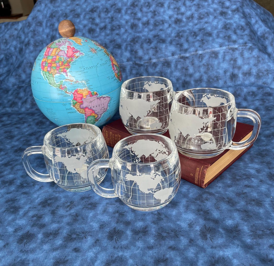 Vintage Nestle Globe Mugs, Nestle Memorabilia, Set of 4 Glass Coffee ...