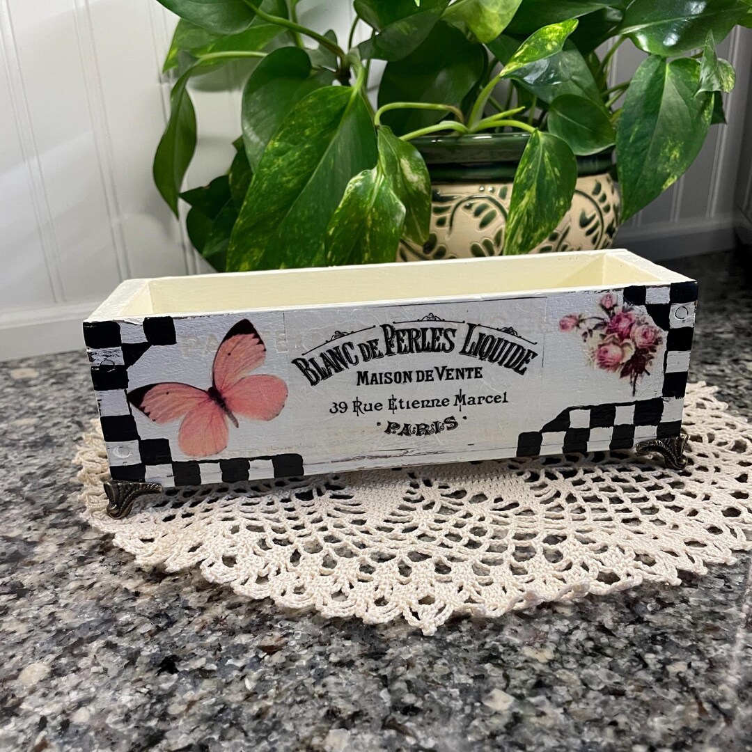 Painted Vintage Wood Cheese Box, Black and White Checked, French ...