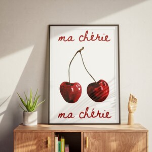 Ma Cherie Cherry Wall Art, Cute Red Cherries Poster, Coquette French, Sweet, Kitchen Decor ...