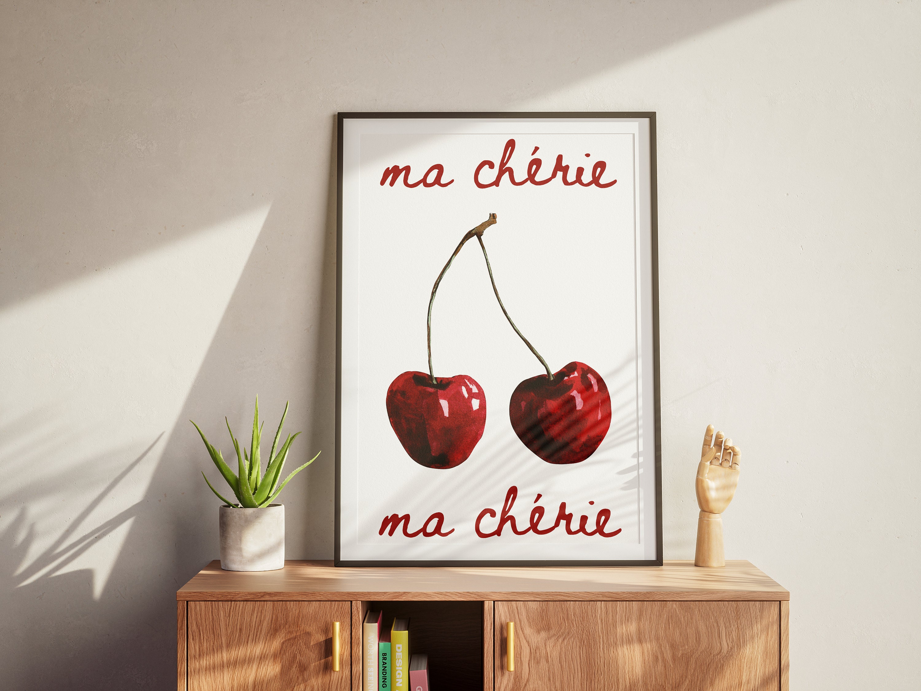 Ma Cherie Cherry Wall Art, Cute Red Cherries Poster, Coquette French ...