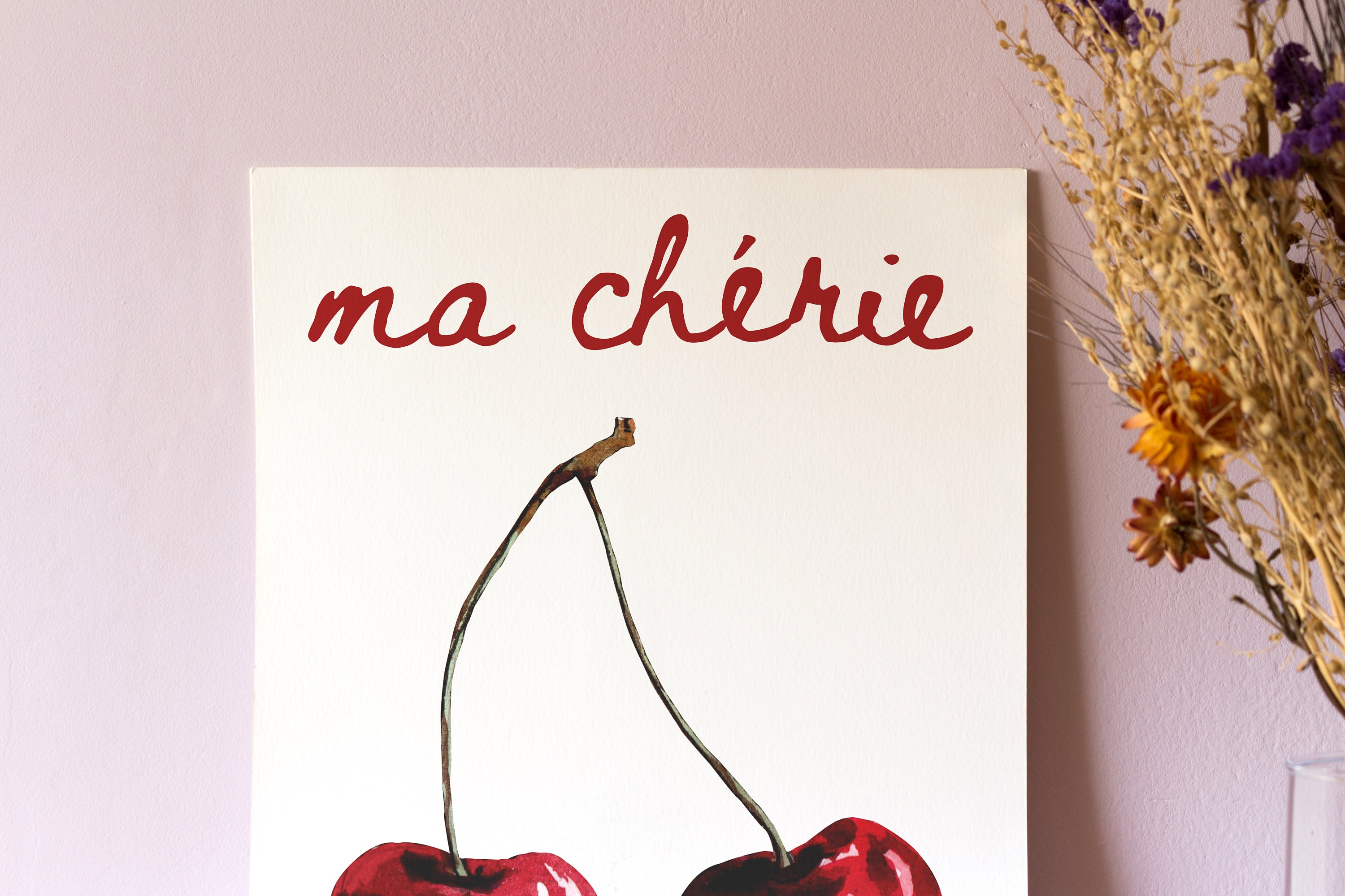 Ma Cherie Cherry Wall Art, Cute Red Cherries Poster, Coquette French ...